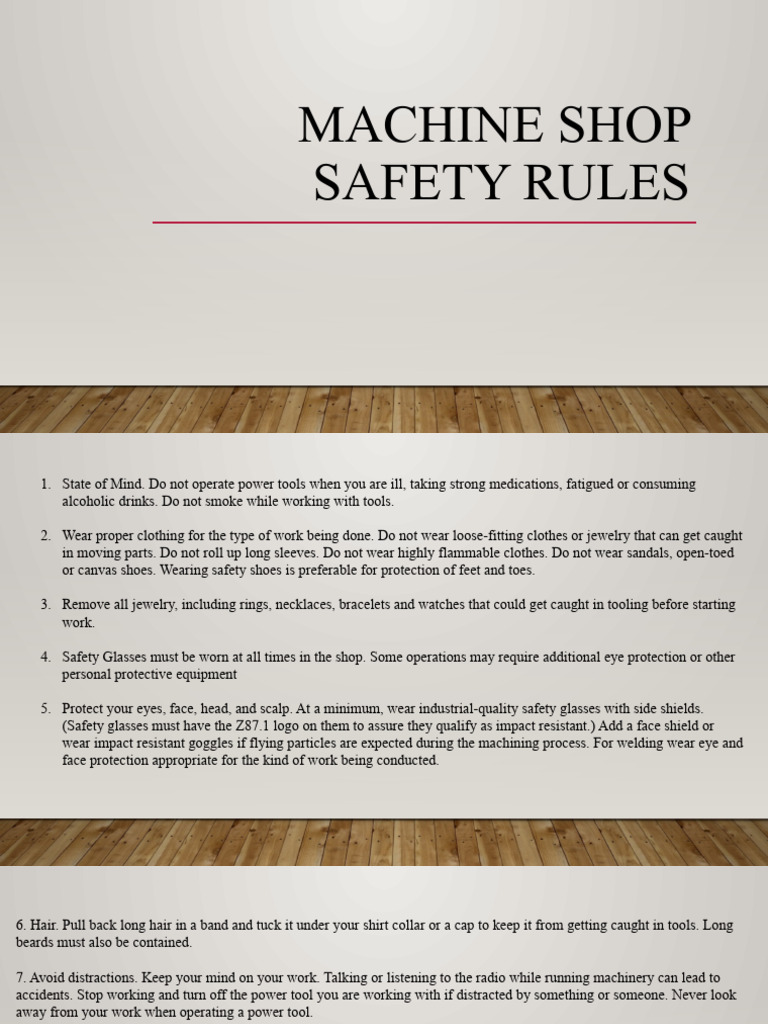 Machine Shop Safety Rules | PDF | Manufactured Goods | Equipment