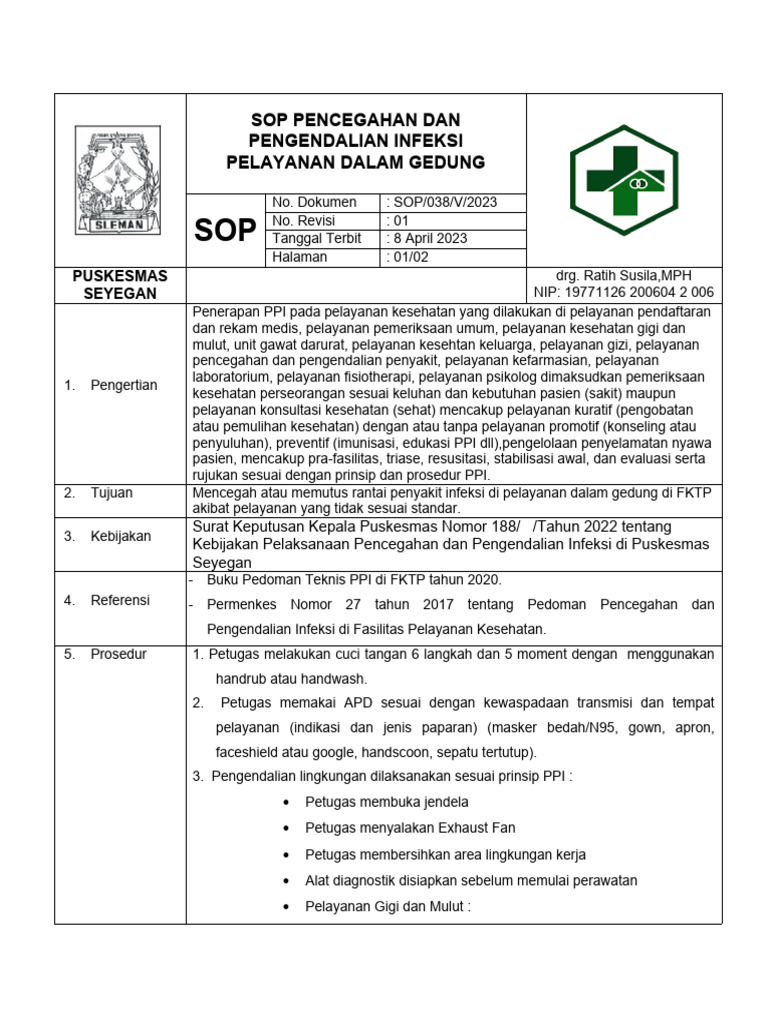 5.5.1.1 SOP PPI Dalam Gedung 2023 | PDF | Pengembangan Diri | Kesehatan Holistik
