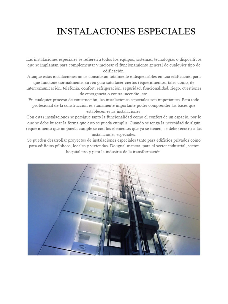 Instalaciones especiales | PDF | Ascensor | edificio