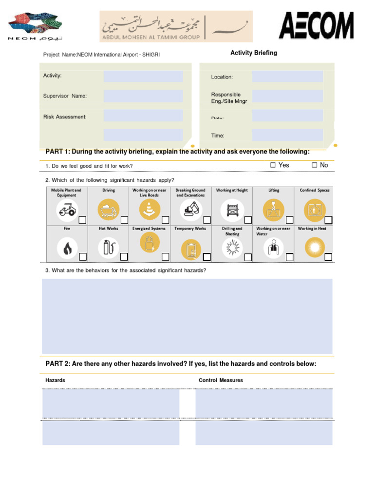 Neom Npr Std 001 Frm01 01 00 Activity Briefing Form Pdf