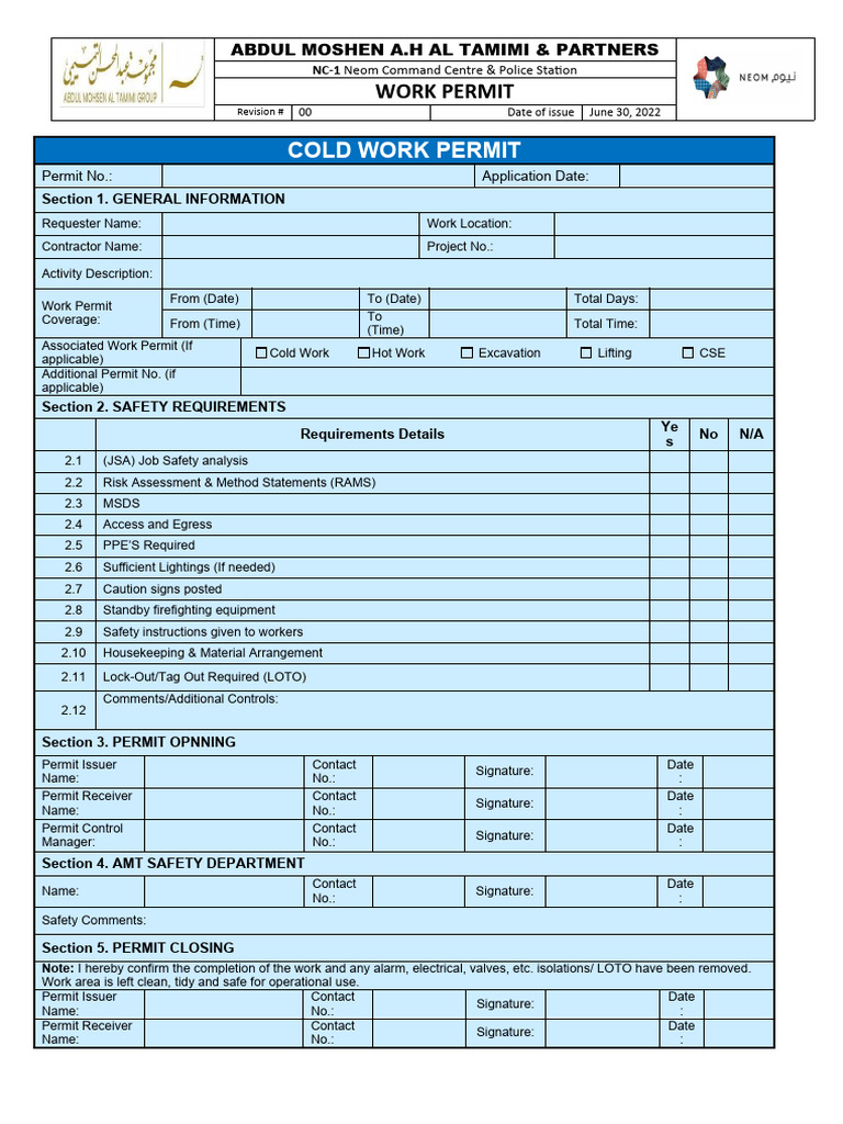 1. Cold Work Permit | Download Free PDF | Labor Relations | Safety