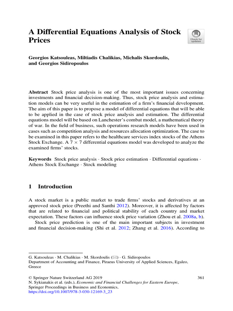 A Differential Equations Analysis of Stock Prices | PDF | Prediction ...
