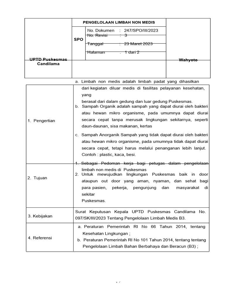 2023 Spo Pengelolaan Limbah Non Medis | PDF | Sains & Matematika