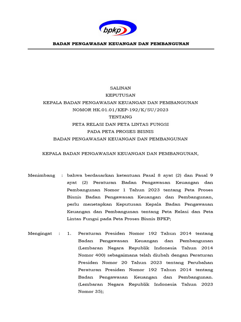 Peta Relasi Proses Bisnis BPKP 2023 | PDF