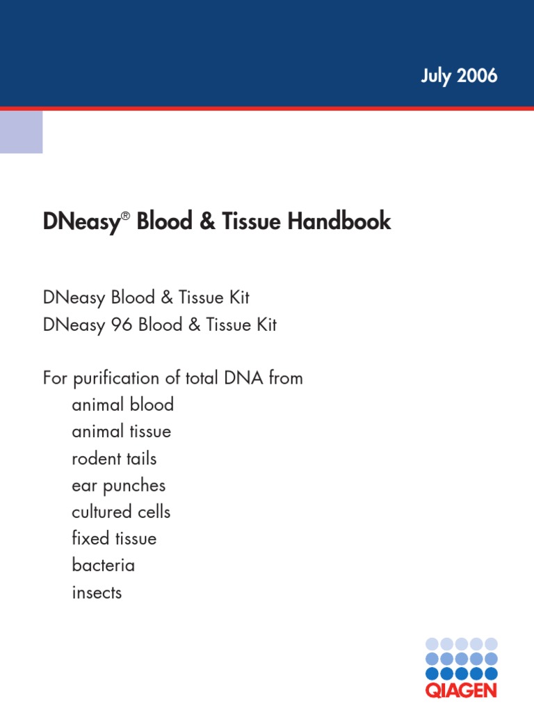 DNeasy Blood & Tissue Handbook | PDF | Qiagen | Red Blood Cell