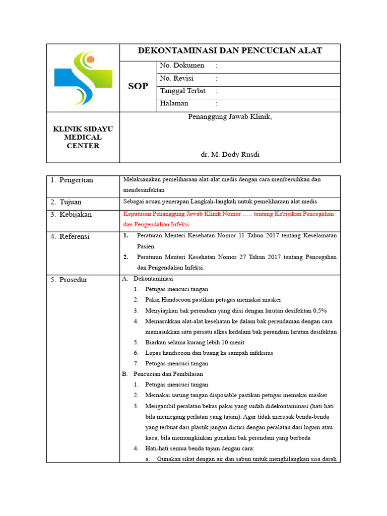 Sop Dekontaminasi Dan Pencucian Alat | PDF | Sains & Matematika