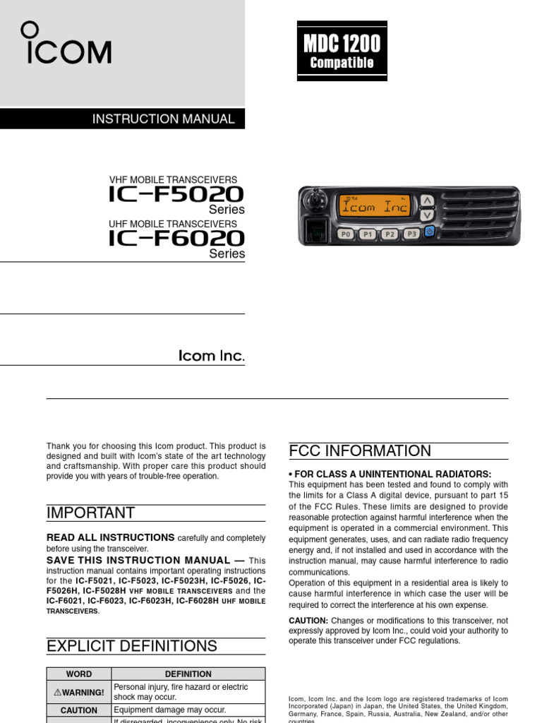 Icom IC-F5023H Transceiver Manual | PDF | Fuse (Electrical) | Radio ...