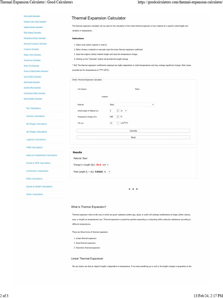 thermal calculation | PDF | Thermal Expansion | Electricity