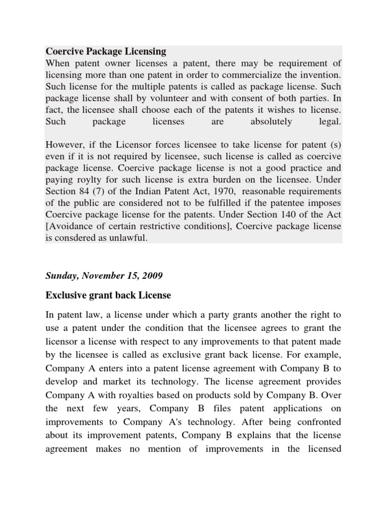 Coercive Package Licensing and Exclusive Grant Back License Abuse | PDF ...