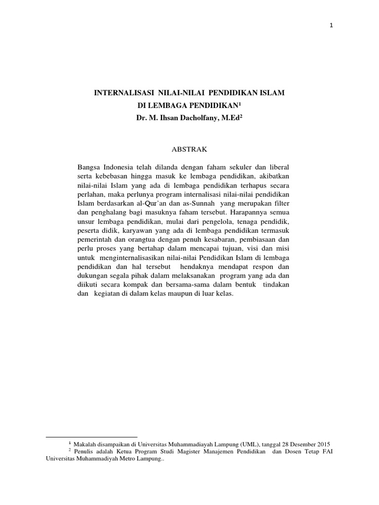 Internalisasi Nilai Nilai Pendidikan Isl | PDF