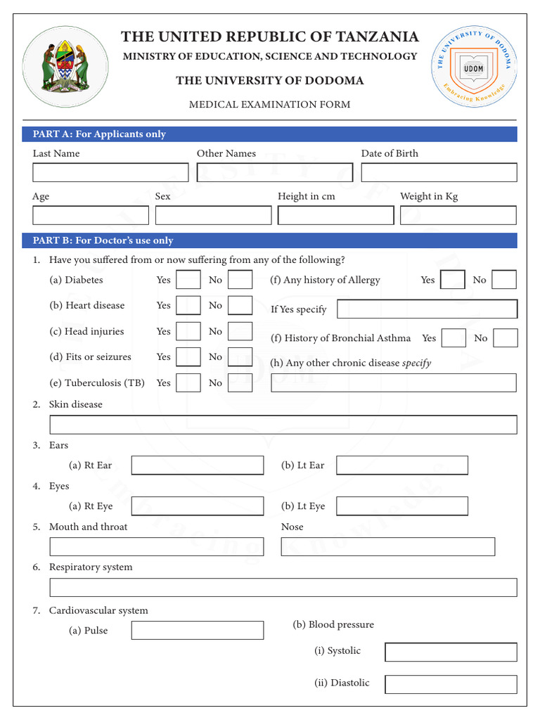 Medical Examination Form | PDF | Blood Pressure | Medical Specialties
