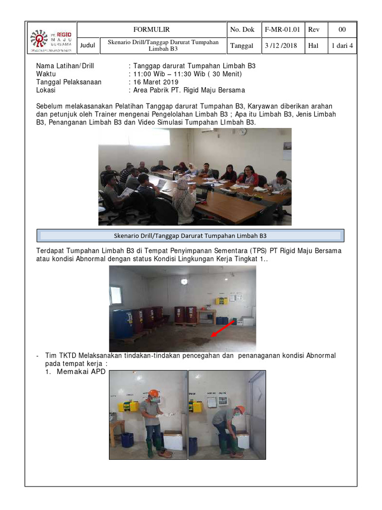 Skenario Drill - Tanggap Darurat Tumpahan B3 | PDF | Hukum | Sains ...