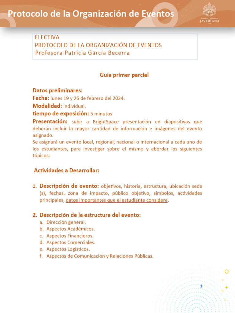 Guia Primer Parcial Protocolo de La Organización de Eventos | PDF