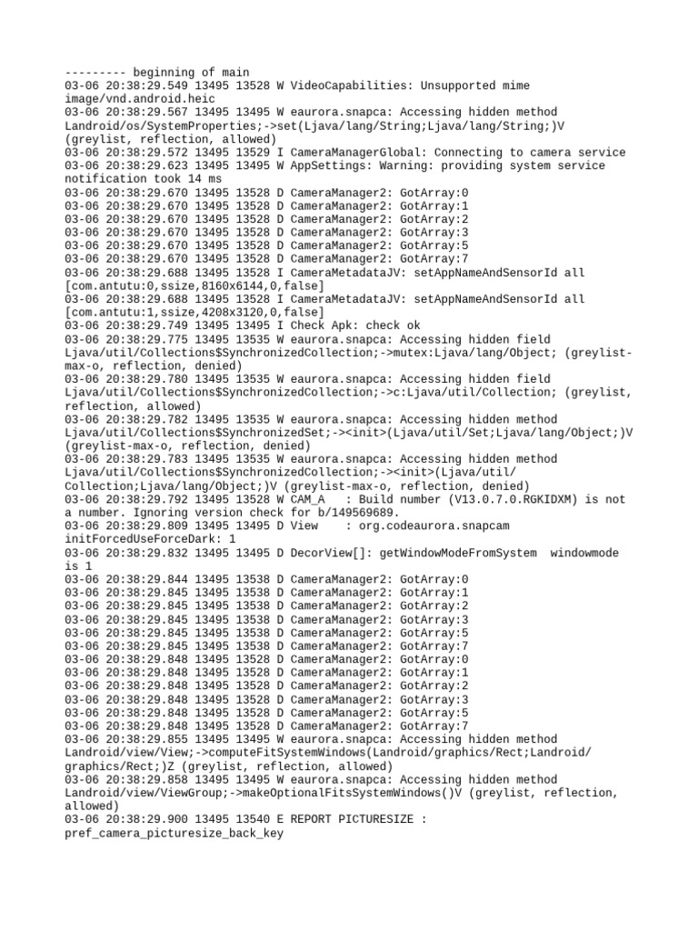 Camera App Debug Log Analysis | PDF | Operating System Families | Smartphone