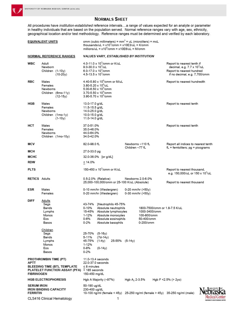 normal lab values | PDF | Staining | Assay