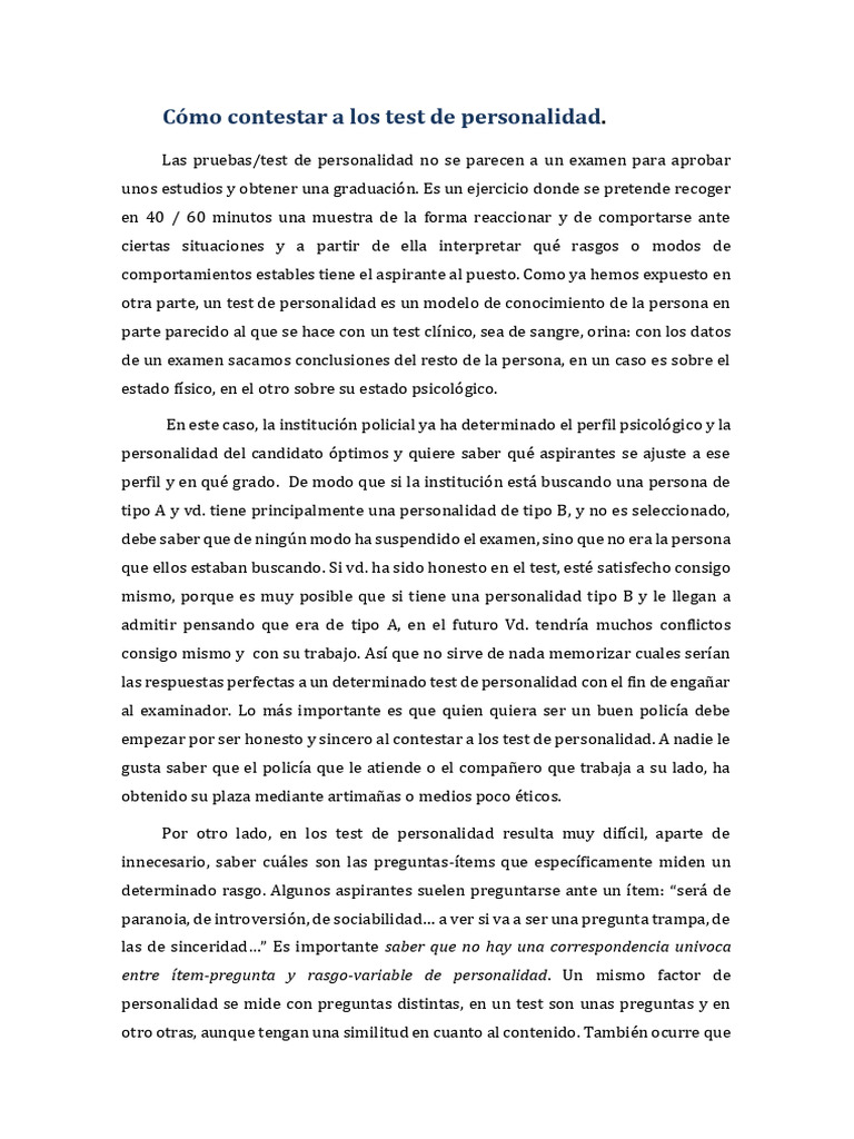 Como - Contestar - A - Los - Test - de - Personalidad. | PDF | Validez ...