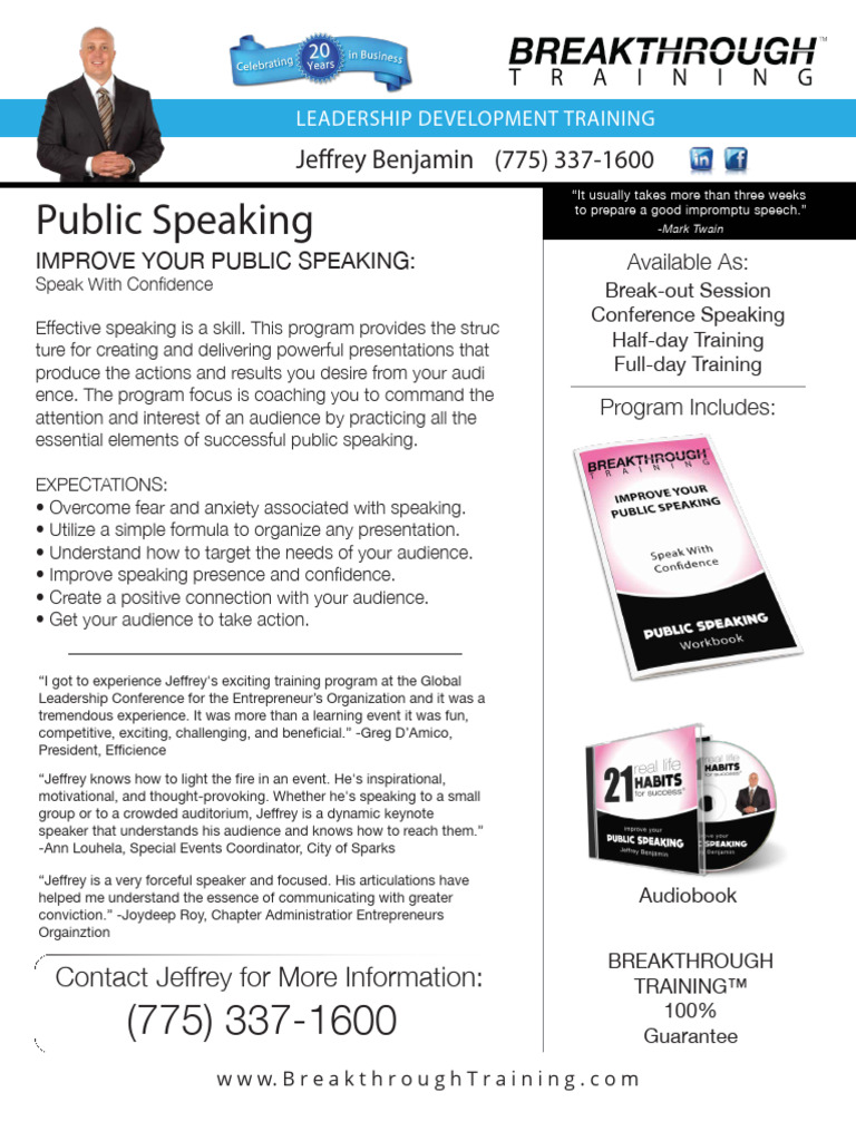 Public Speaking Training Breakthrough Training Program Flyer | PDF | Public Speaking | Cognitive ...