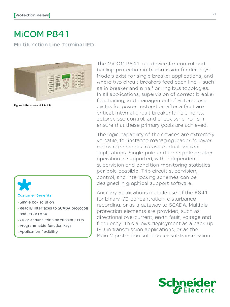Micom P841: Multifunction Line Terminal Ied | PDF | Relay | Electrical ...