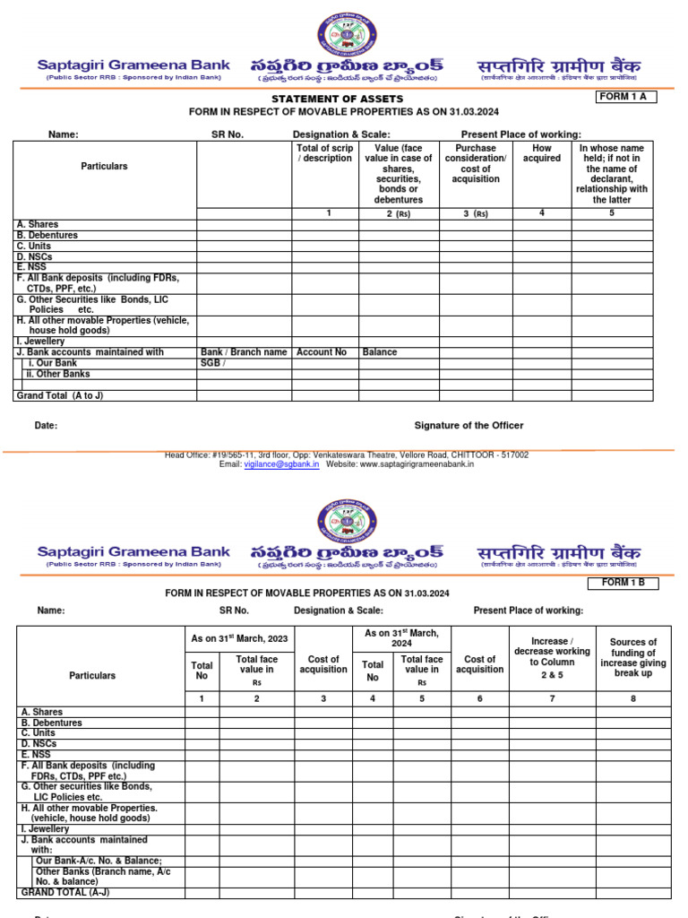 ASSETS & LAIBILITIES STATEMENT FORMAT (Annexures) - 31.03.2024 | PDF ...