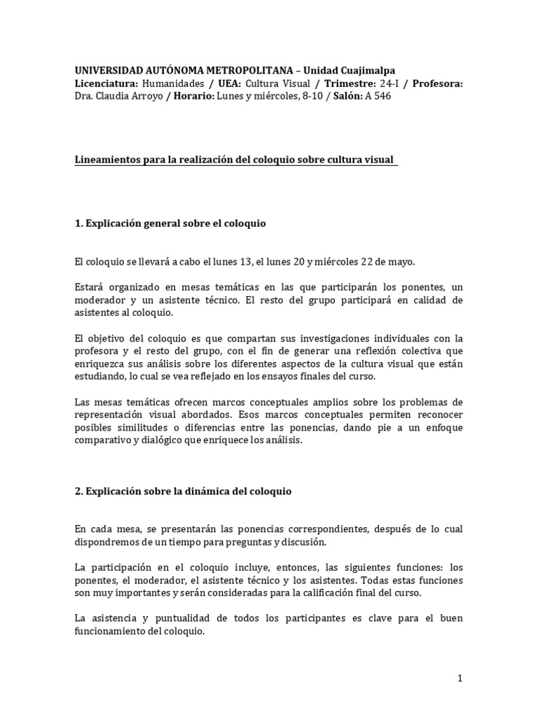 Lineamientos Del Coloquio | PDF