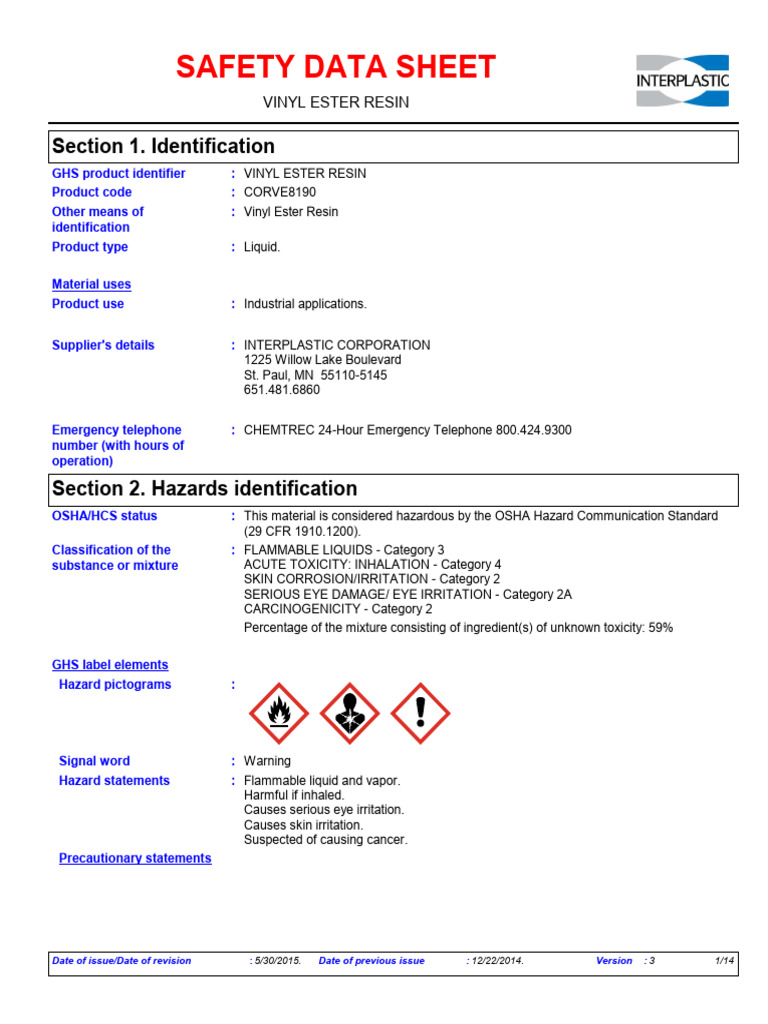 MSDS Vinyl | PDF | Personal Protective Equipment | Safety