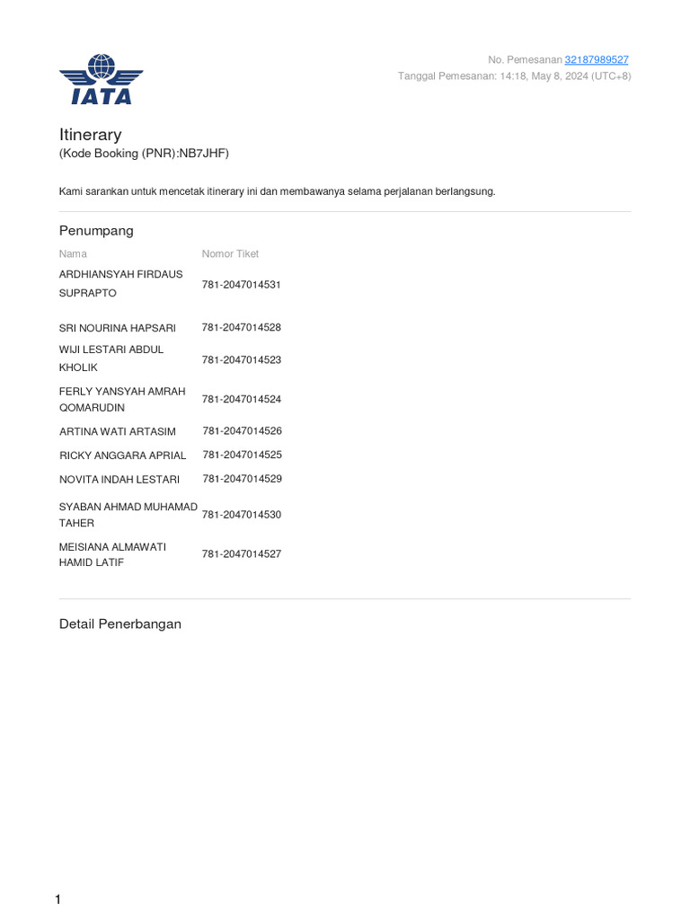 Tiket Keberangkatan TGL 26 Mei 2024 | PDF | Transportasi | Maskapai Penerbangan