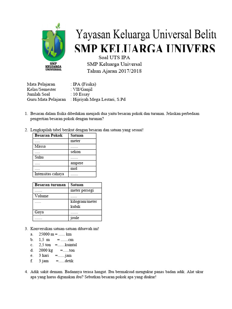 Soal UTS KELAS 7 IPA | PDF | Kajian Bahasa Asing