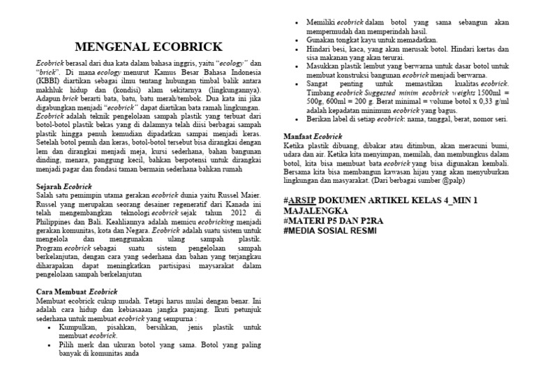 Mengenal Ecobrick - Min 1 MJL - Open Day 2024 | PDF