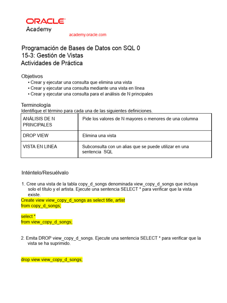 DP 15 3 Practice Esp | PDF | SQL | Modelo de datos