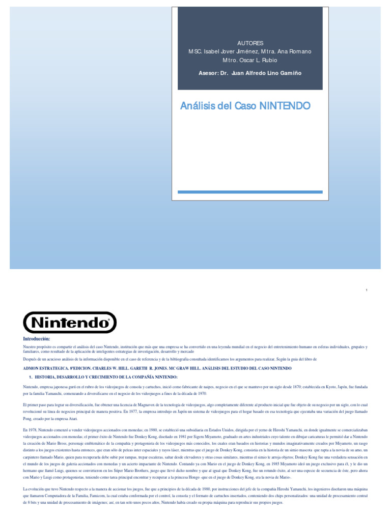 Analisis Empresarial Nintendo Isabel 1 | PDF | Nintendo | Mario