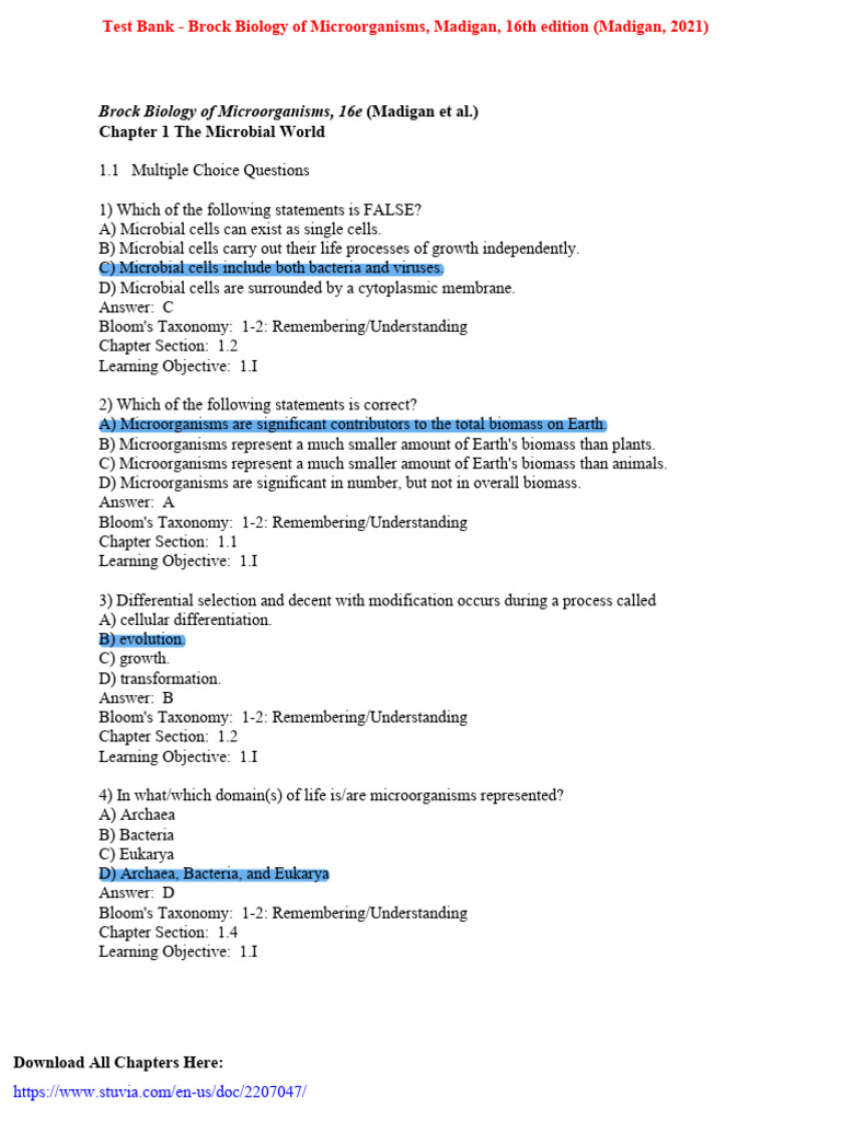 Chapter 1 Test Bank | PDF | Microorganism | Microbiology