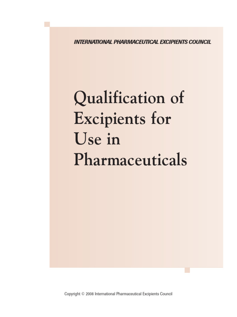 Qualification of Excipients For Use in Pharmaceutical | PDF | Specification (Technical Standard ...
