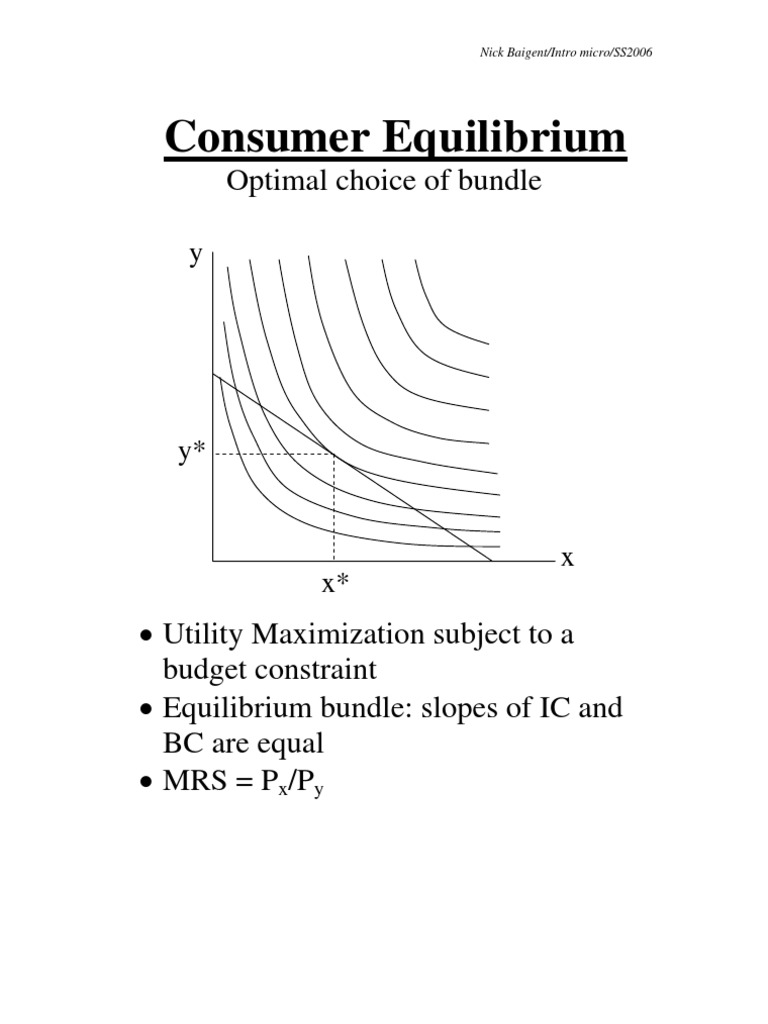 Consumer Equilibrium: Optimal Choice of Bundle | PDF | Economic ...