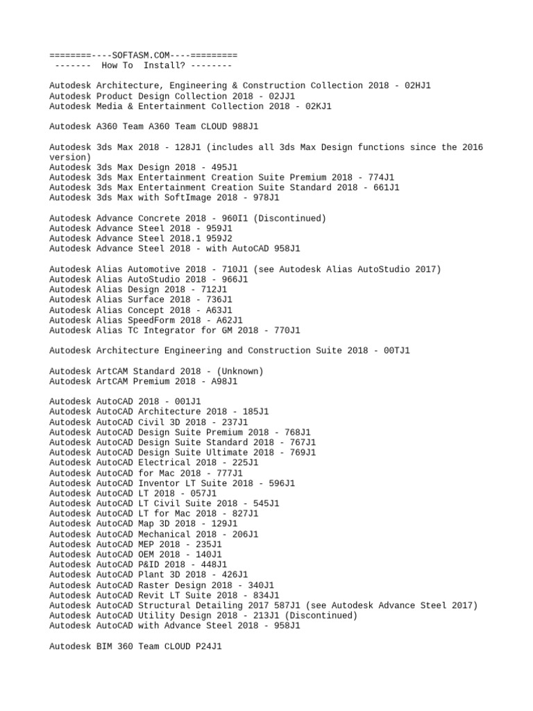 Product Keys Pdf Autodesk Computing