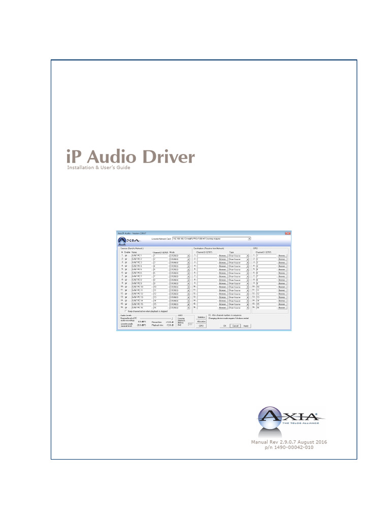 Axia-IP Audio Driver-Manual-v2.9.0.7 | PDF | Computer Network | Device ...