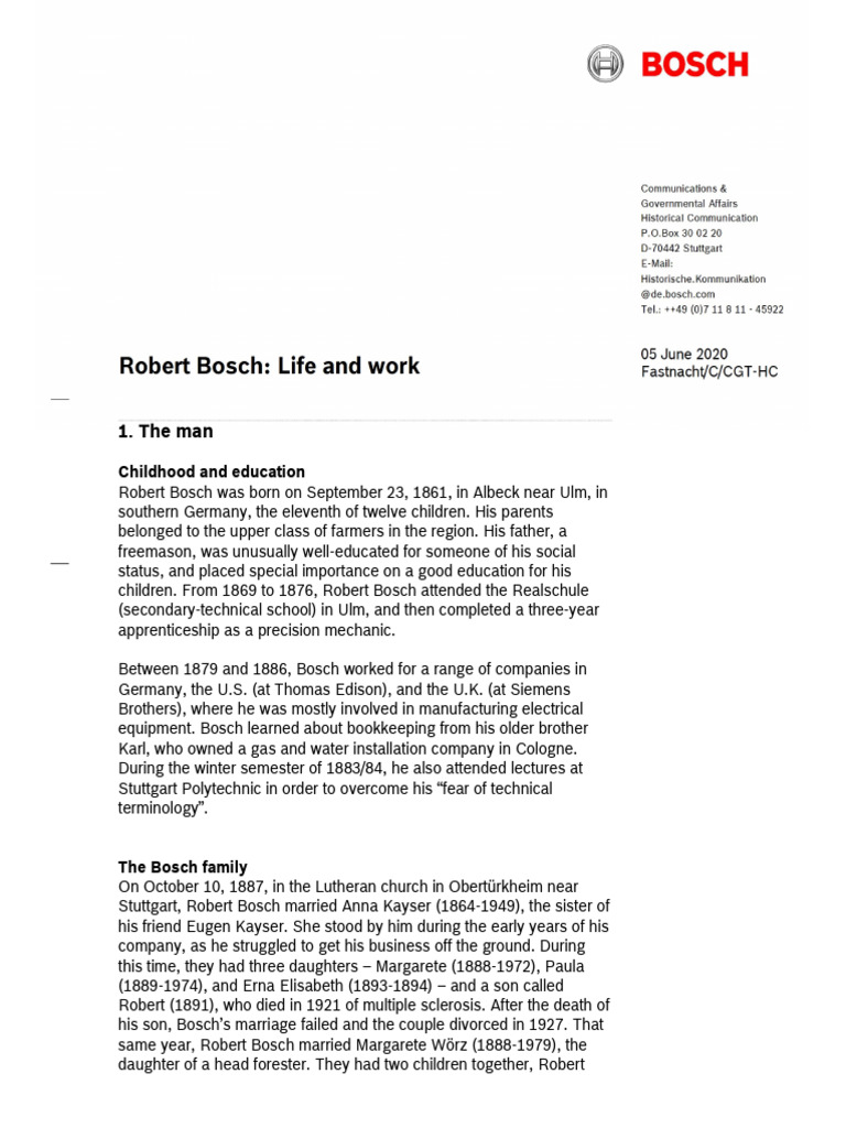 Robert Bosch: Life and Legacy | PDF | Nazi Germany