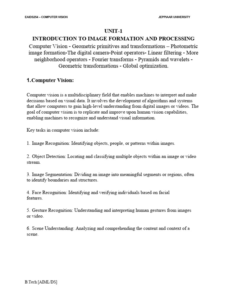 Computer Vision Unit 1 Notes Pdf Camera Digital Camera