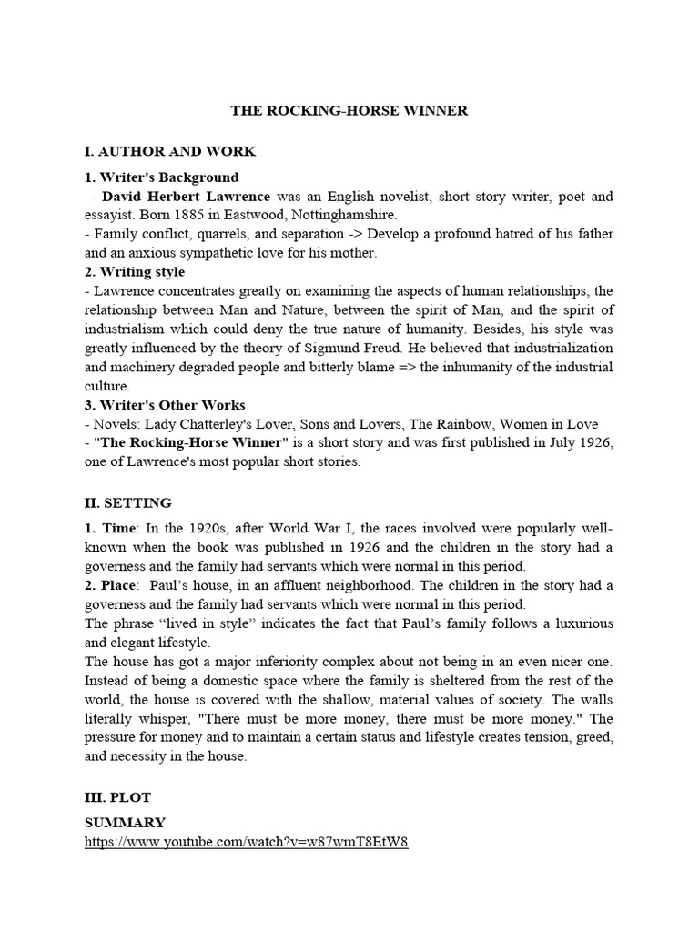 The Rocking - Horse Winner ANALYSIS | PDF | Luck | Greed