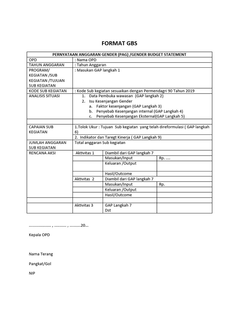 FORMAT GBS Sesuai Stranas | PDF