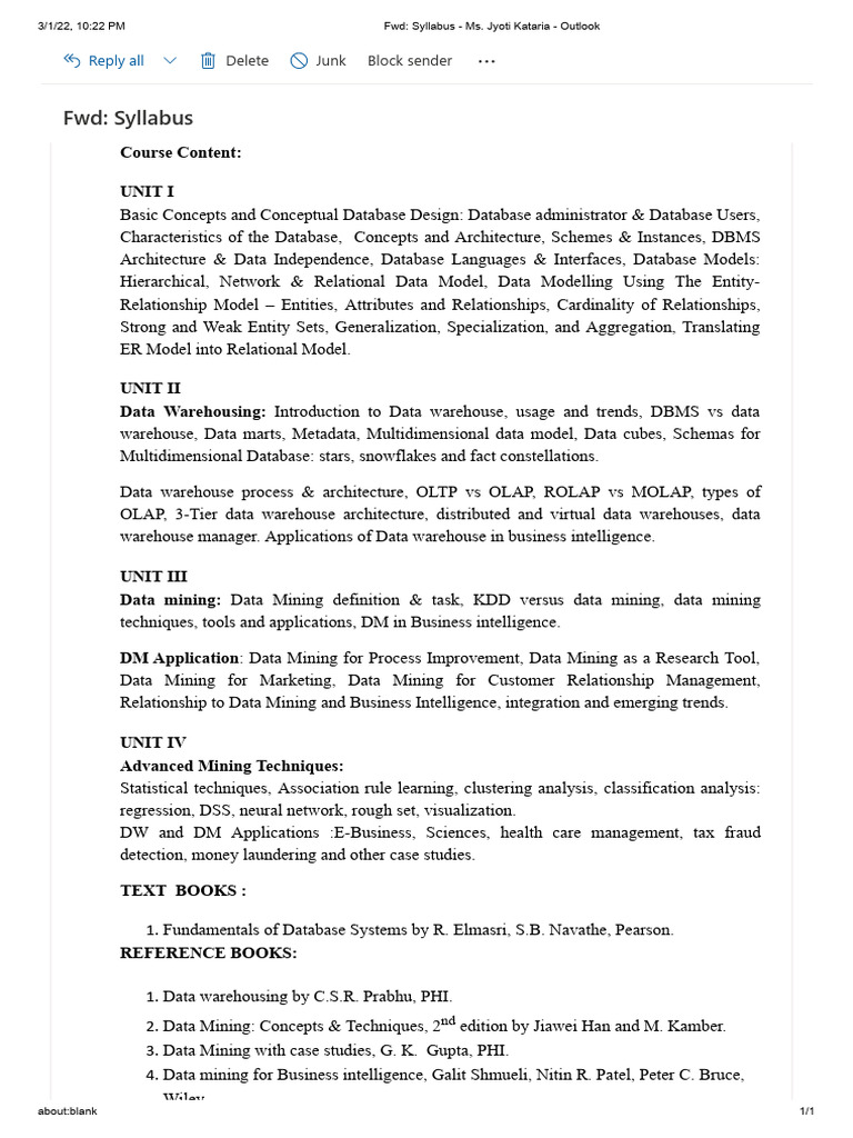 Database Systems and Data Mining Syllabus | PDF | Data Warehouse | Databases