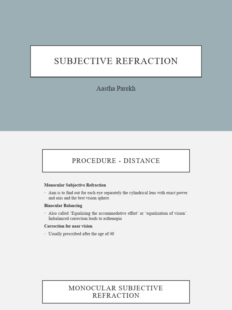 Subjective Refraction Techniques Guide | PDF | Human Eye | Senses