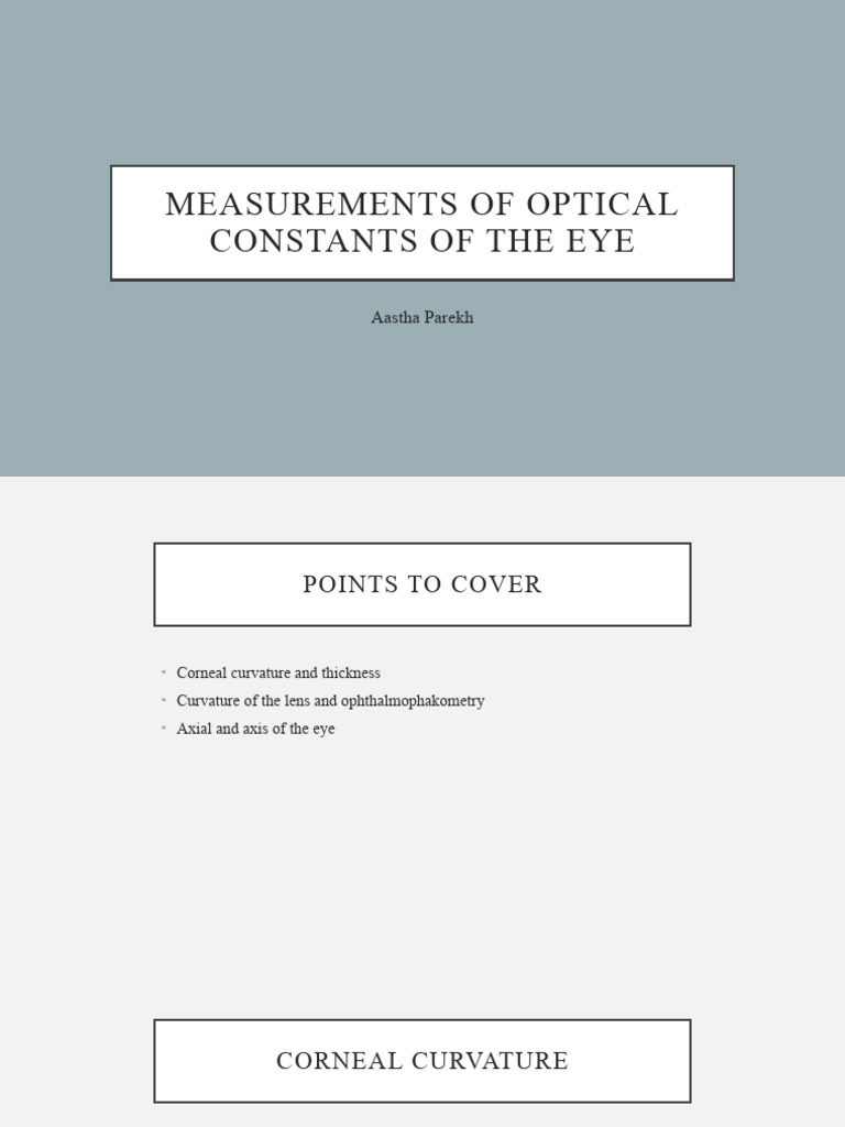 Measurements of Optical Constants of The Eye | Download Free PDF | Cornea | Human Eye
