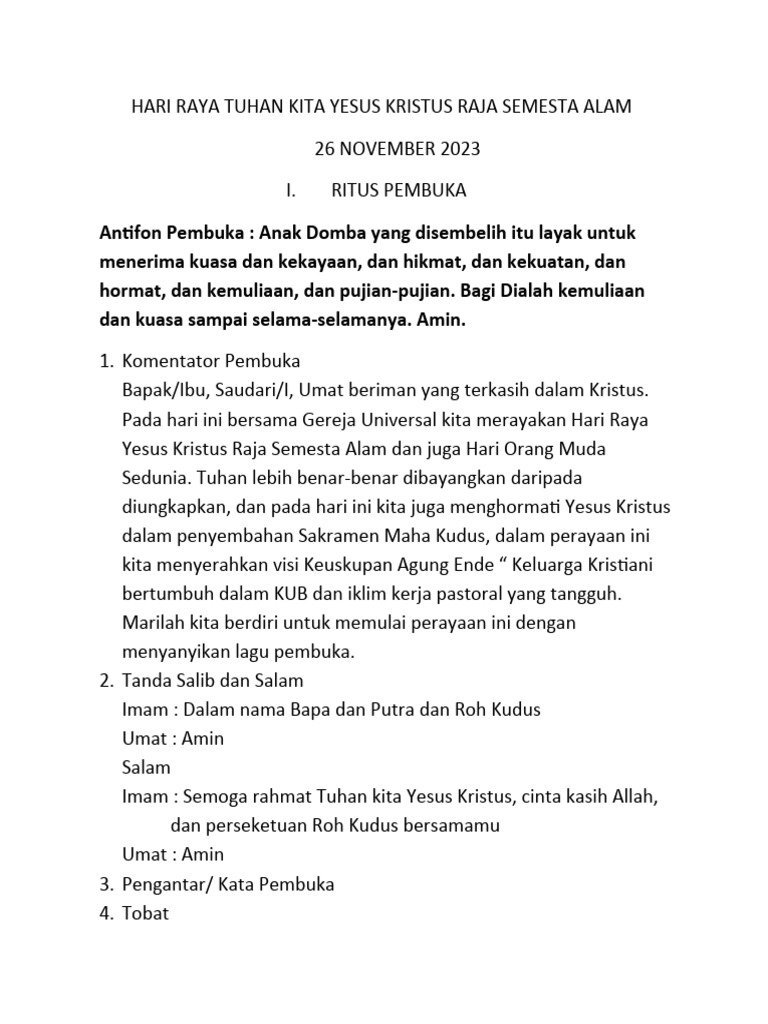 Hari Raya Tuhan Kita Yesus Kristus Raja Semesta Alam | PDF | Agama & Spiritualitas