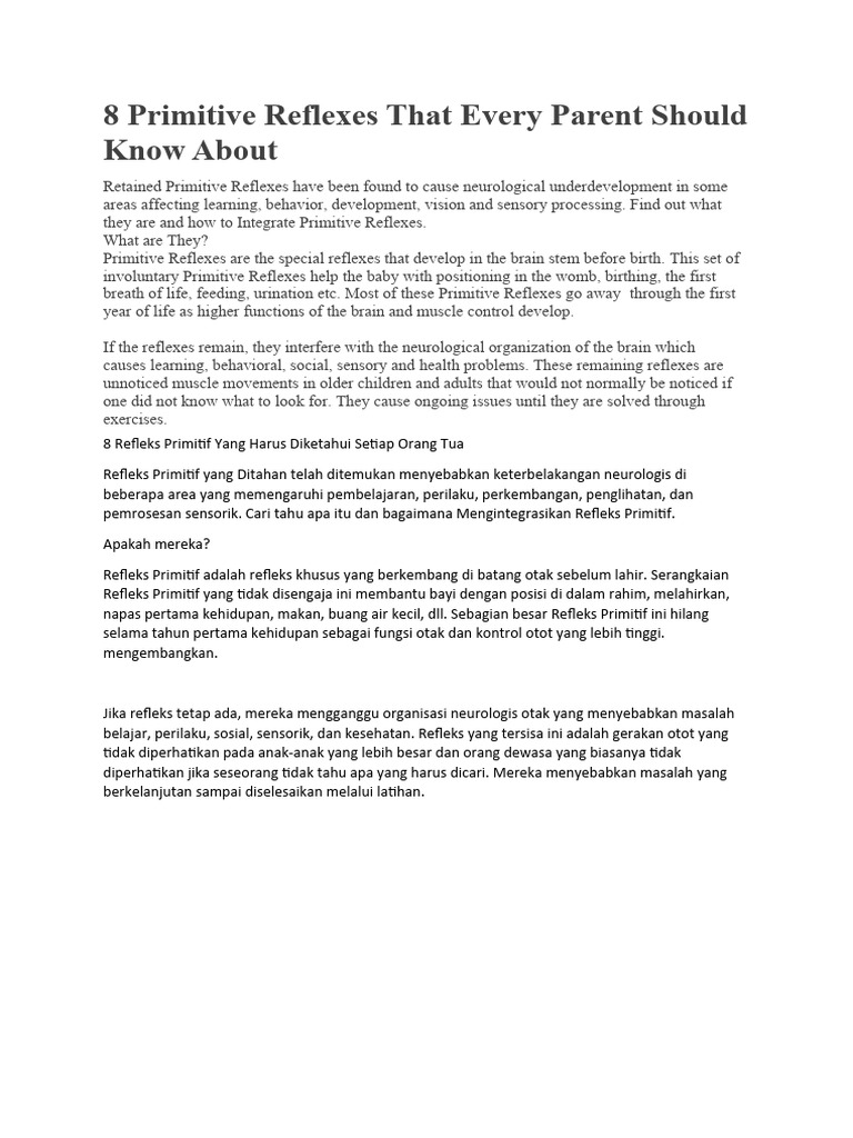 Refleks Primitif: Pentingnya dan Cara Mengatasinya | PDF