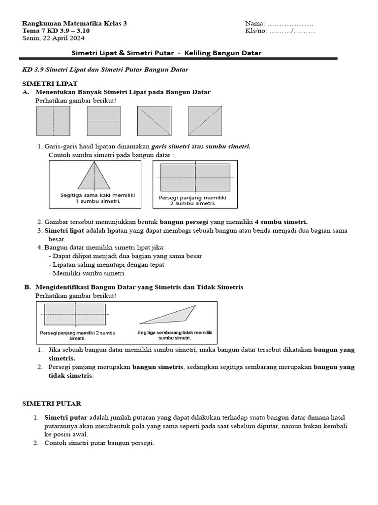 Simetri Lipat dan Keliling Bangun Datar | PDF | Metode & Bahan Ajar | Seni
