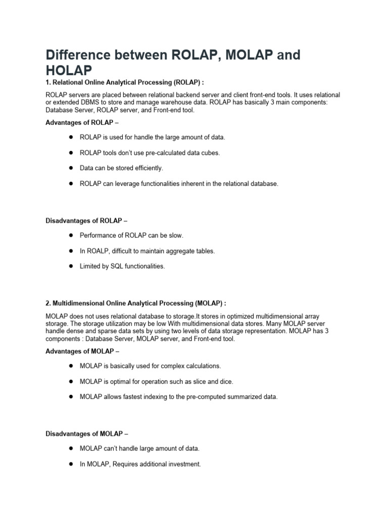 Difference Between ROLAP, MOLAP and HOLAP | Download Free PDF | Information Management ...