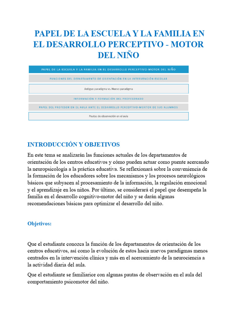 8.papel de La Escuela y La Familia en El Desarrollo Perceptivo-Motor Del Niño | PDF ...