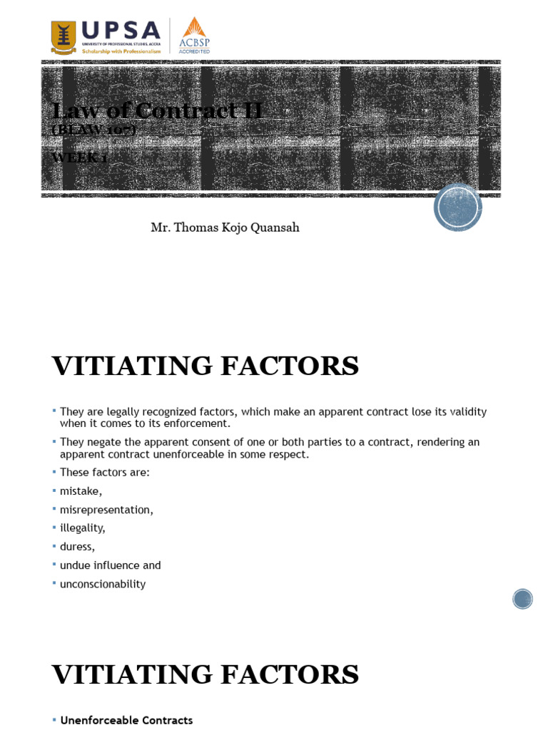 Vitiating Factors in Contract Law | PDF | Misrepresentation | Offer And ...