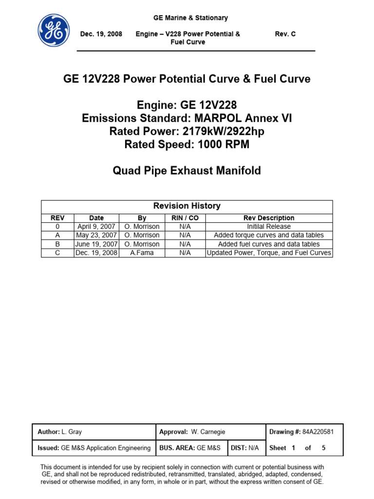 GE - 12V228 T1 4-Pile Curves at 1000 RPM | PDF | Horsepower | Engines