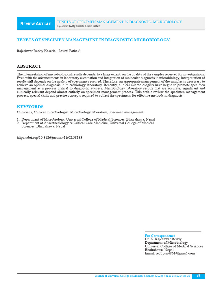 Week 4 Micro 1 Tenets of Specimen Management in Diagnostic Microb | PDF | Medical Diagnosis ...
